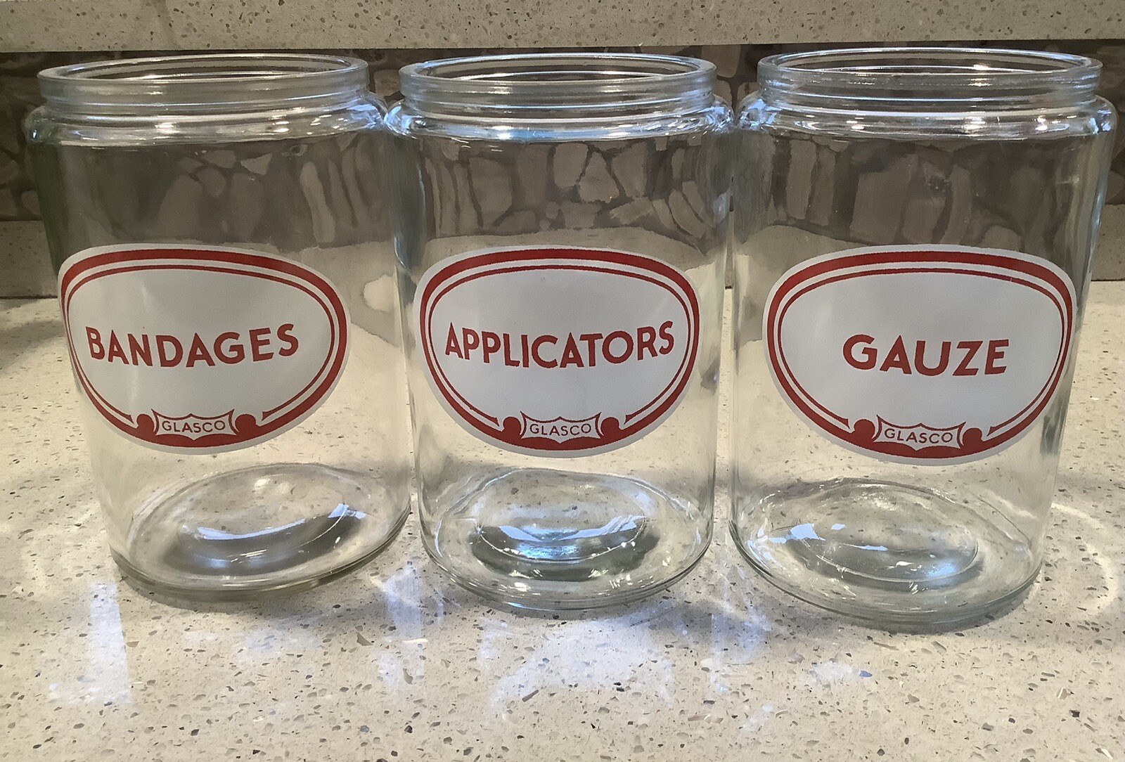 Set of 3 VINTAGE GLASS MEDICAL JARS, GLASCO, NO LIDS | eBay