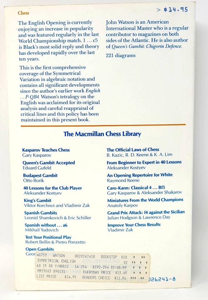 SYMMETRICAL ENGLISH 1...c5 Chess Book By John Watson 9780020262411 | eBay