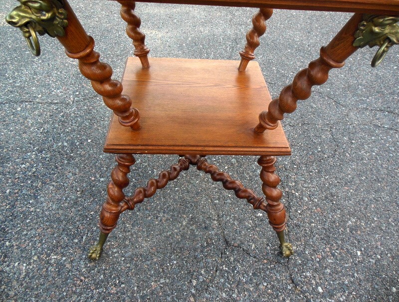 Antique Merklen Bros NY Oak PARLOR TABLE Barley Twist Brass LION Claw ...