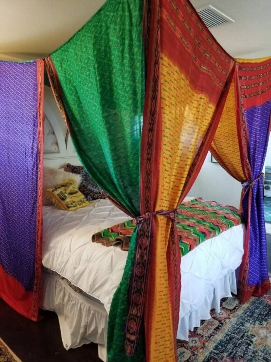 Bed Canopy Gypsy Rectangular Multicolor Silk Bed Canopy At