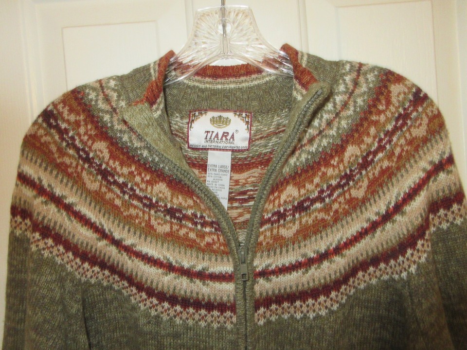 VTG Tiara International Sweater Women’s XL Fair Isle Cotton Blend GrEEN ...