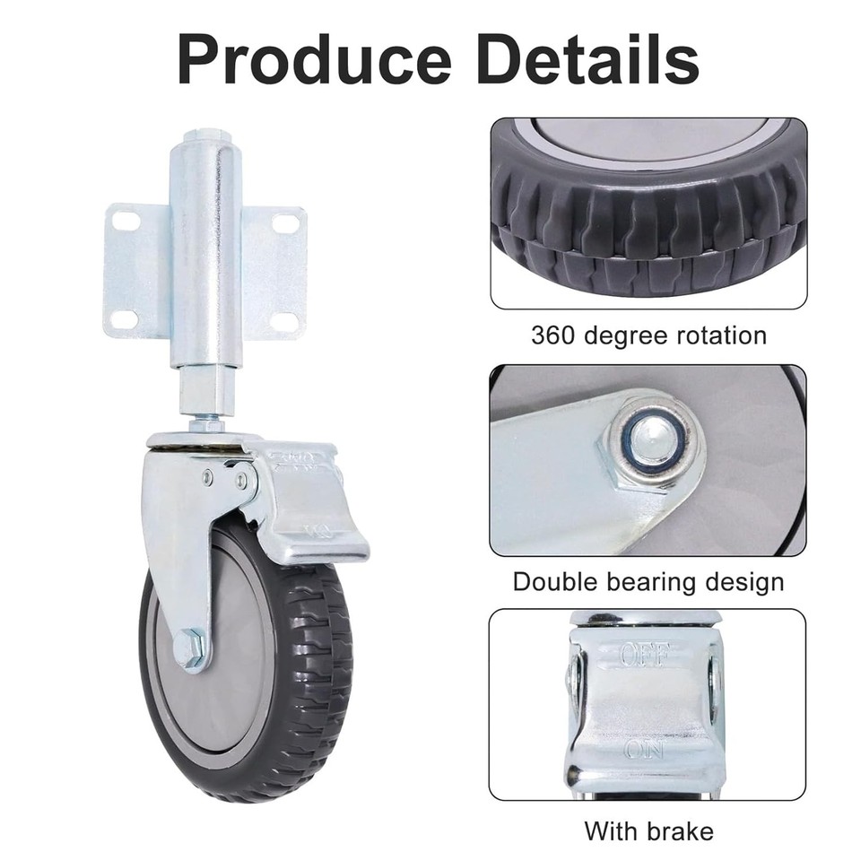 5 Inch Spring Loaded Heavy Duty Gate Support Wheel Stem 200 Lbs Load ...