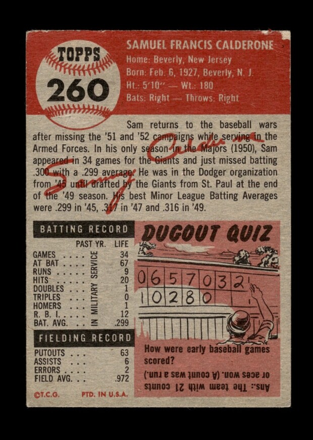 1953 Topps Set-Break #260 Sam Calderone VG-VGEX *GMCARDS* | eBay