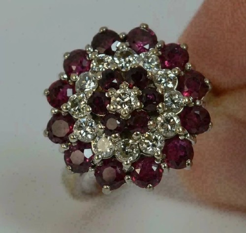 3Ct Round Cut Lab Created Red Ruby Cluster Engagement Ring 14k White ...