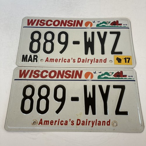 2017 Wisconsin License Plate Pair 889-WYZ White Black Collector Man ...