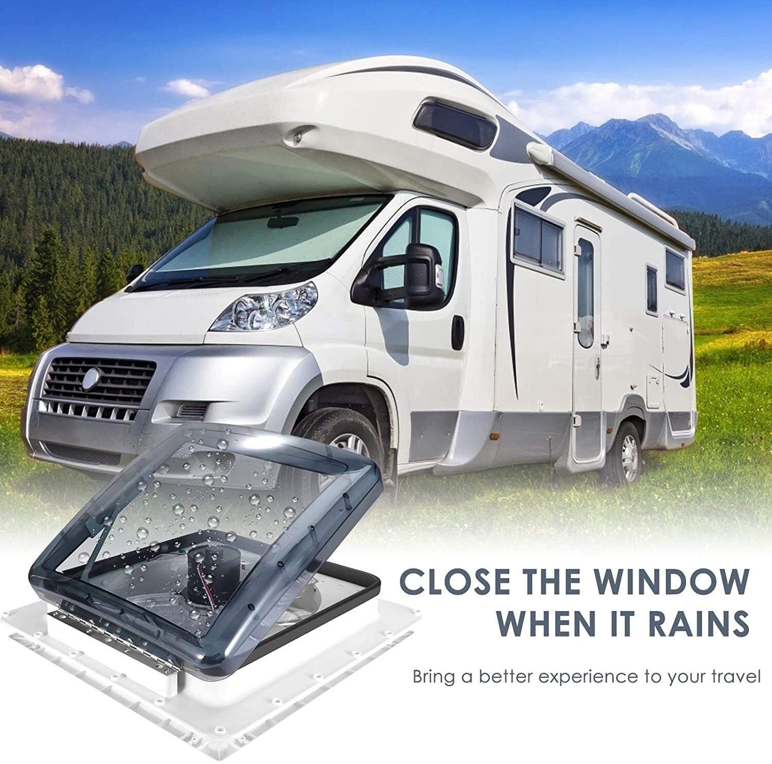40*40cm Roof Vent Fan Camper Van Caravan Skylight Turbo Vent Crystal ...