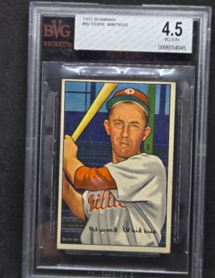 1952 Bowman #92 Eddie Waitkus BVG 4.5 PHILLIES THE NATURAL | eBay