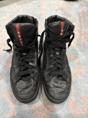 Prada Red Stripe Leather High Top Sneakers | eBay