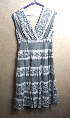 StudioM MaxStudio medium gray ruffle tier sleeveless v neck dress with ...