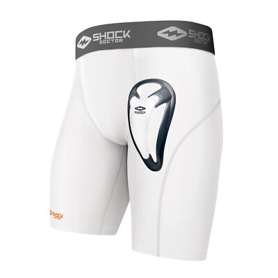 Shock Doctor Power Compression Shorts White Groin Guard Martial Arts ...
