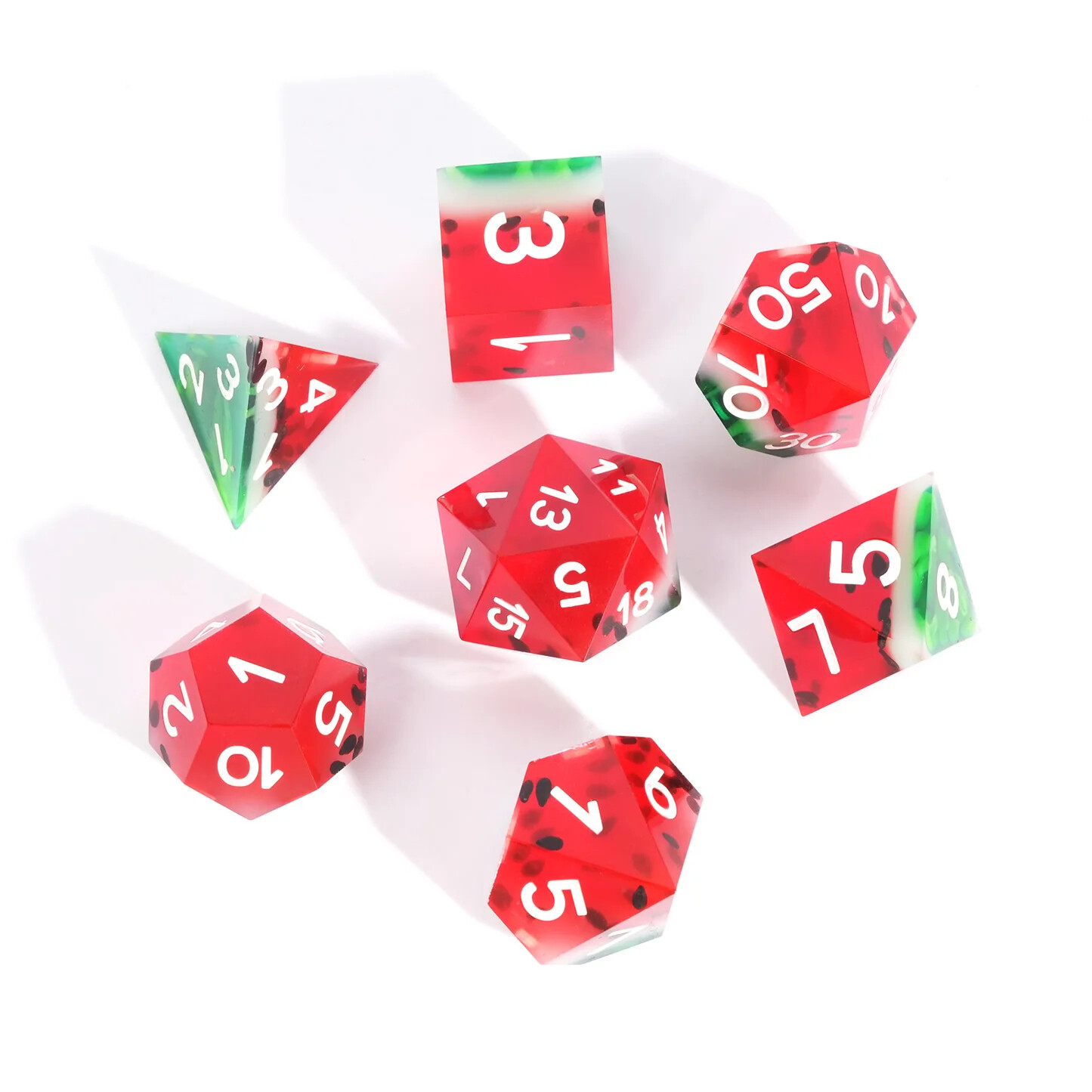 Watermelon Resin Solid 7-Piece RPG Poly DND Sharp Edge Dice Set With ...