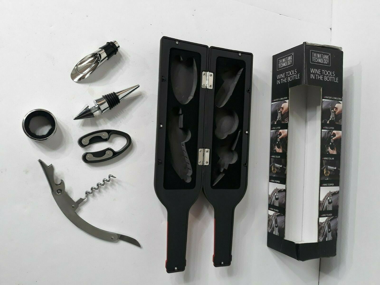 Wine Gift Set-Bottle Opener Stopper Drip Ring Foil Cutter & Wine Pourer ...