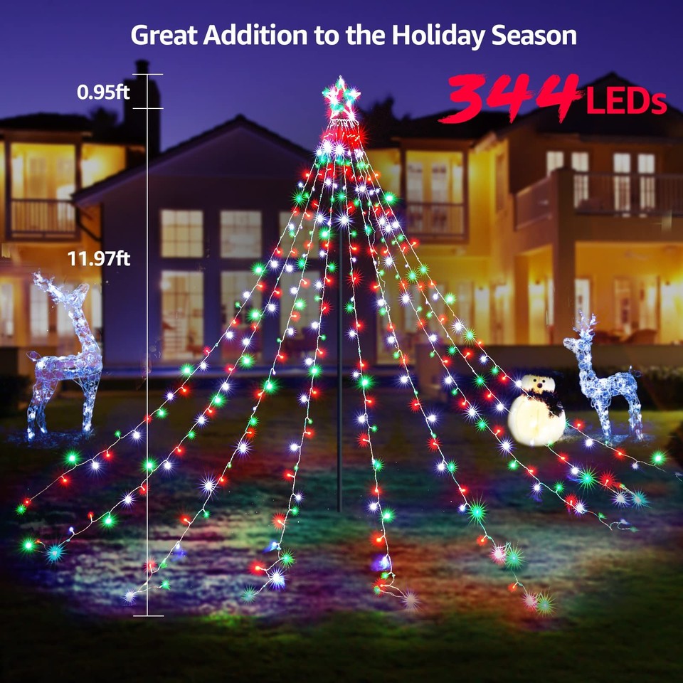 Outdoor Christmas Lights 344 LED Christmas Star Lights with 9 Strands ...