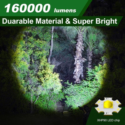160000LM Most Powerful XHP90 LED Flashlight Brightest Zoom Torch P90 ...