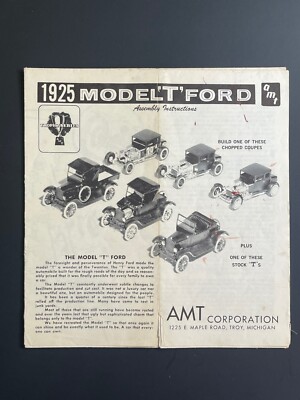 AMT - 1925 Ford Model T Car - Original Model Kit Instruction Sheet - 1/ ...