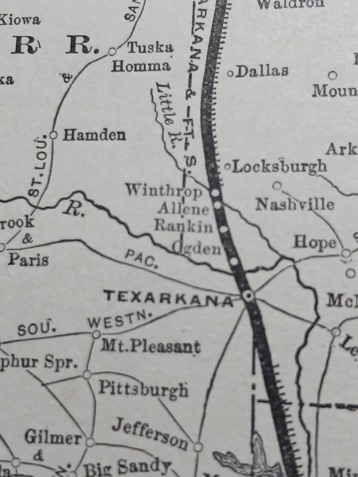 ☆1895 original train map KANSAS CITY PITTSBURGH & GULF RAILROAD routes ...