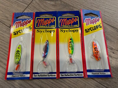 4 NEW Mepps Syclops Spoons 1/6 oz Chartreuse Rainbow Firetiger Hot ...