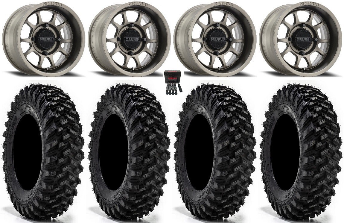 Method 409 15" Wheels Grey (4+3) 35" Warrior XT Sticky Tires Textron ...