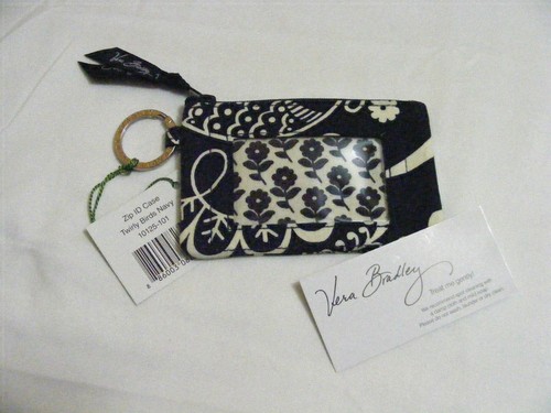 Vera Bradley TWIRLY BIRDS NAVY ZIP ID Coin Key Ring CASE fo Purse tote ...