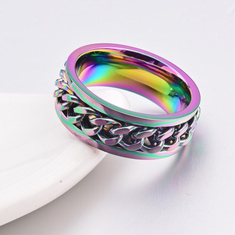 8mm Rainbow Spinner Chain Band Men's Stainless Steel Wedding Gift Ring ...