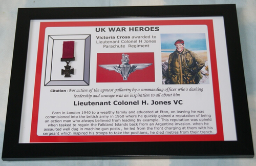 A4 Framed medal display Lt Colonel H JONES VC falklands war hero ...