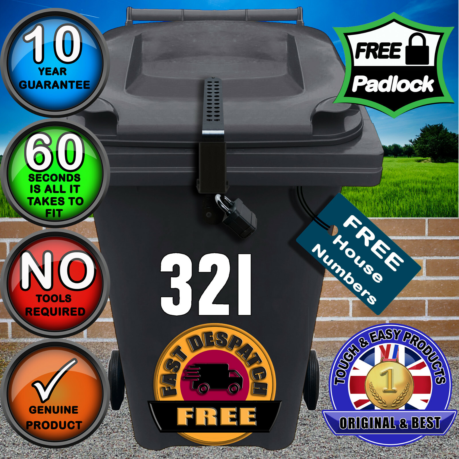 WHEELIE LID DUSTBIN LOCK with FREE Numbers -NO TOOLS REQUIRED-QUICK FIT ...