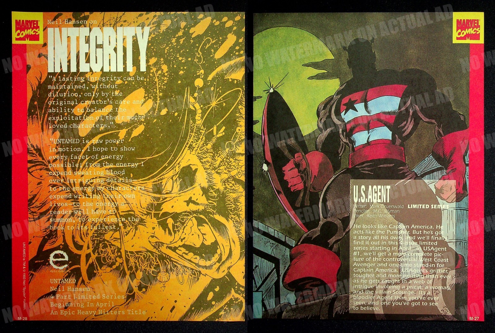 Untamed + U.S. Agent Marvel Epic Comics 1993 Print Magazine Ad Poster ...