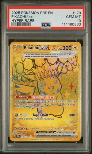 Pikachu ex Hyper Rare 2025 Pokemon Prismatic Evolutions #179 PSA 10 GEM ...