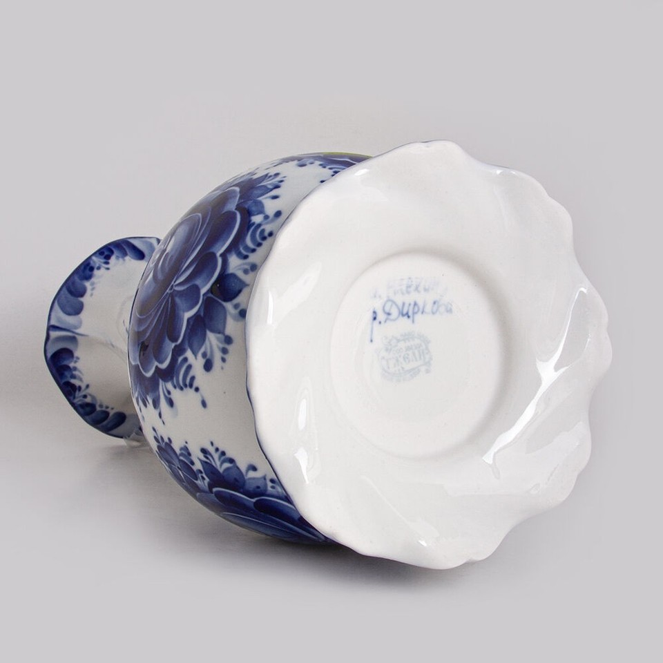 9.4" Handmade Gzhel Porcelain Floral Vase in Blue and White, Authentic ...