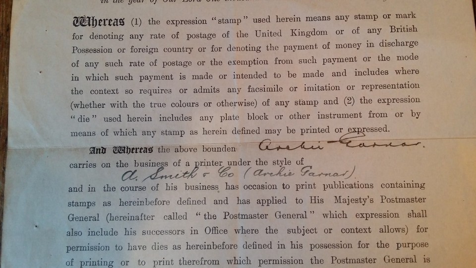 1920 POSTAL HISTORY POSTMASTER GENERAL - ARCHIE GARNAR - BOND FOR STAMP ...