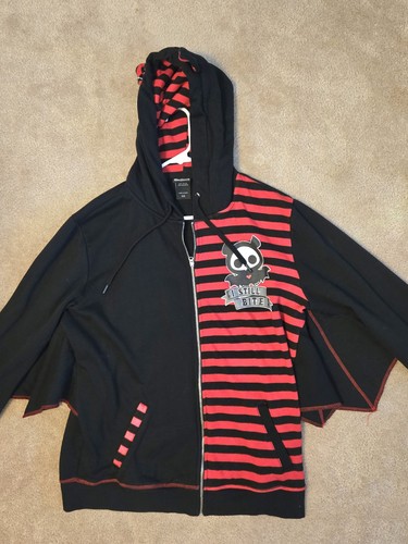 Skelanimals Hoodie Adult L Black Red Striped Diego Bat Wings Goth Emo ...