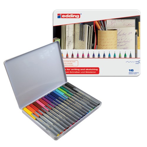 edding 55 Fineliners - Assorted Colours (tin of 16) for sale online | eBay