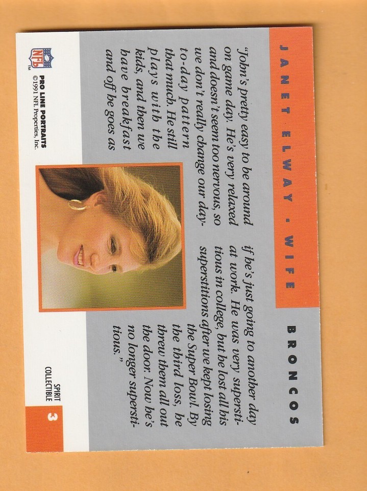 Janet Elway Denver Broncos 1991 Pro Line Portraits Wives #3 10B | eBay