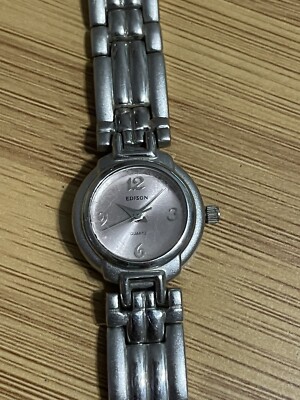 Vintage Ladies Edison Silver Tone w/ Pink Dial Watch Silver Bracelet ...