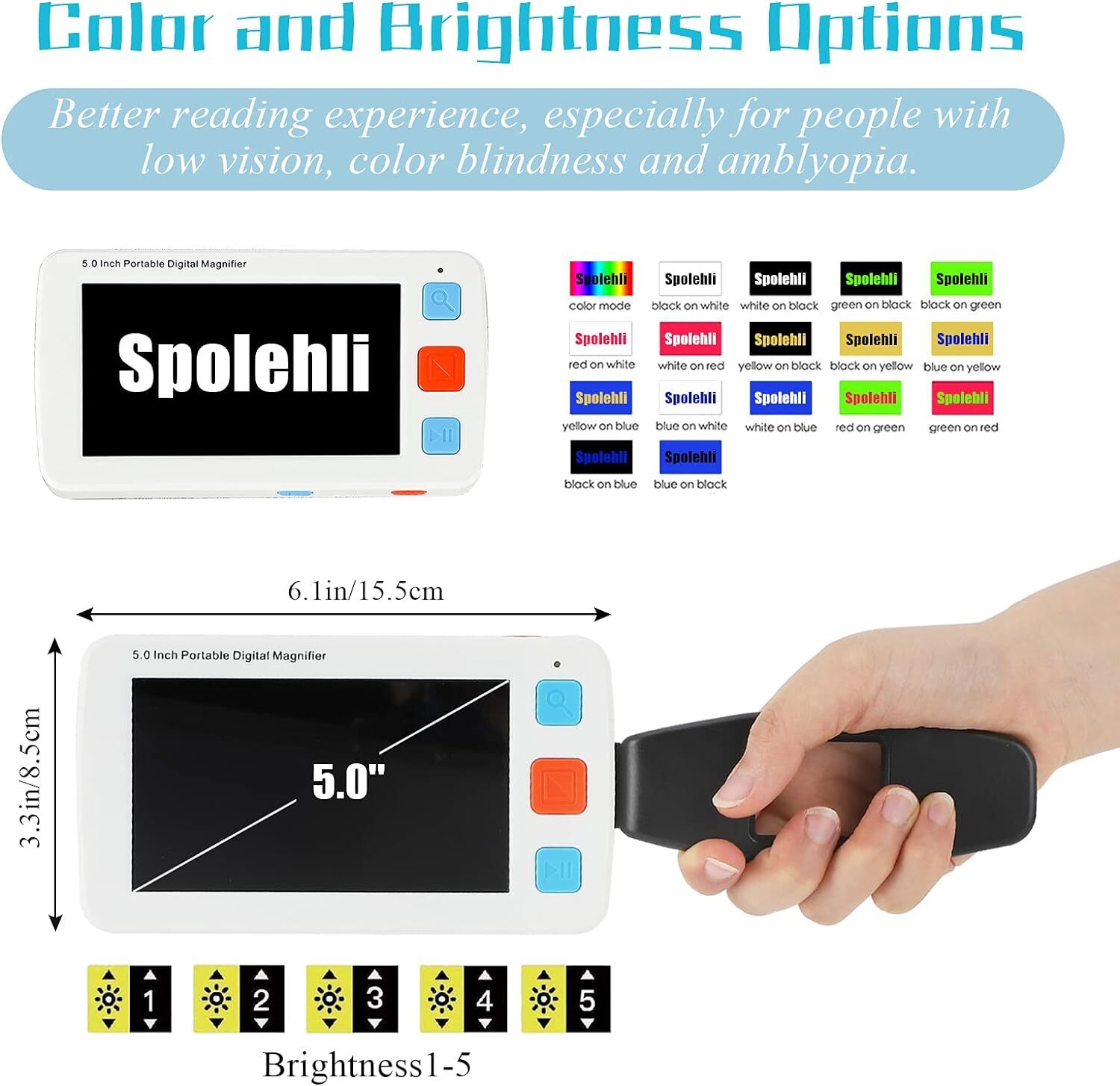 Handle Digital Low Vision Magnifier 4X-32X Electronic Visual/Reading ...