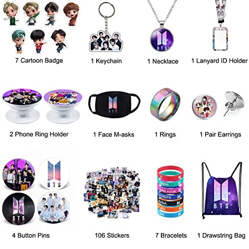 Kpop BTS Gifts Set Including Drawstring Bag Backpack Necklace Earrings ...