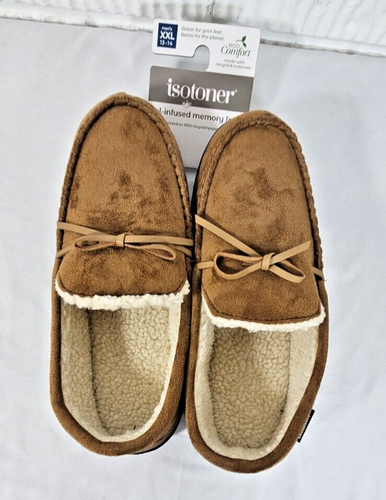 Isotoner Men's Gel Infused Memory Foam Brown Moccasin Slippers XXL 13 ...