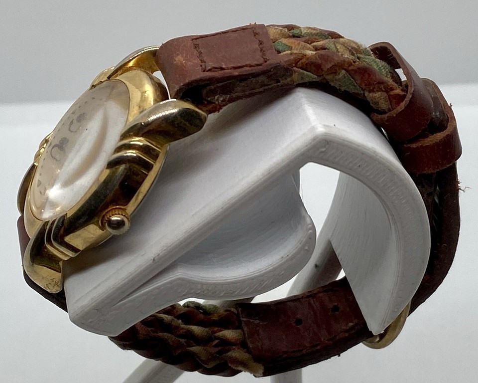 VTG GITANO Ladies Watch New Battery Gold Case Brown Leather Strap Large ...