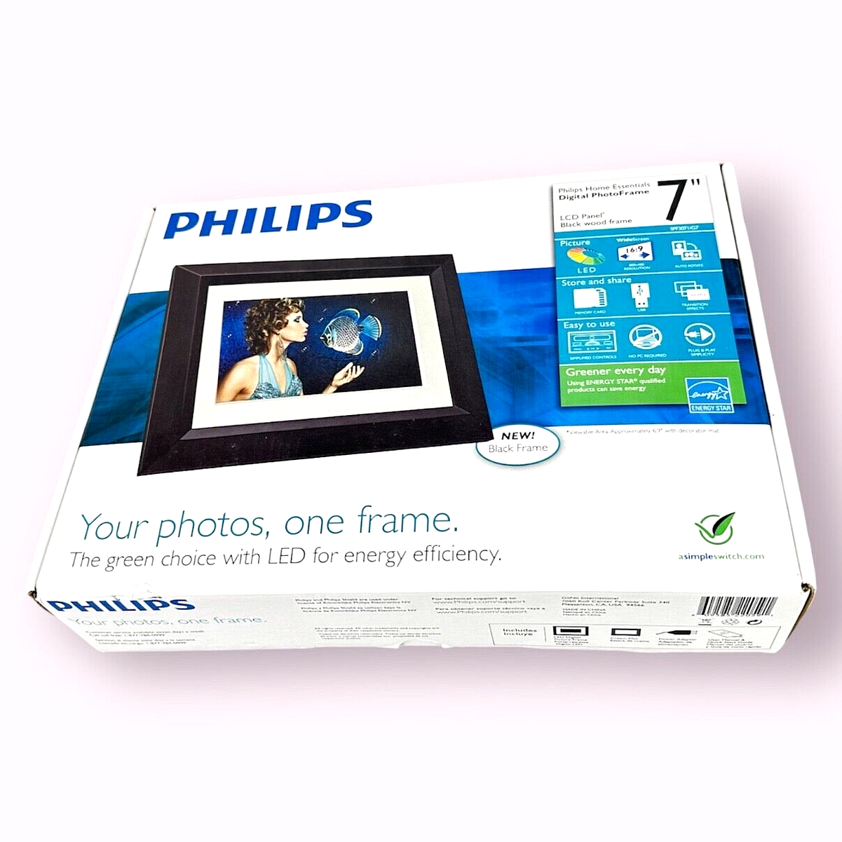 Philips Home Essentials Digital PhotoFrame 7”Black Frame New In Box ...