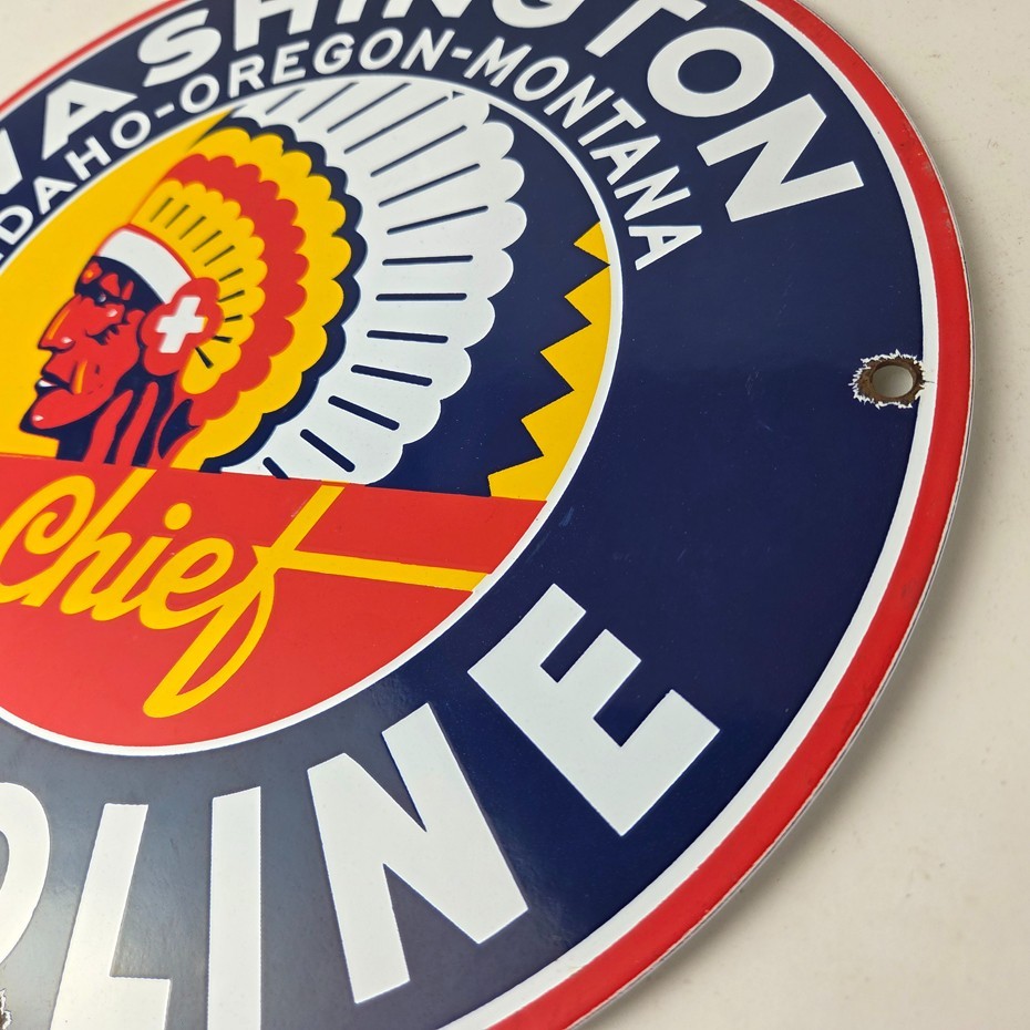 Vintage Washington Gasoline Sign - Indian Chief Gas Porcelain Service ...