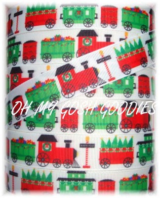 7/8 ALL ABOARD SANTA EXPRESS TRAIN CHRISTMAS GROSGRAIN RIBBON 4 HAIRBOW ...