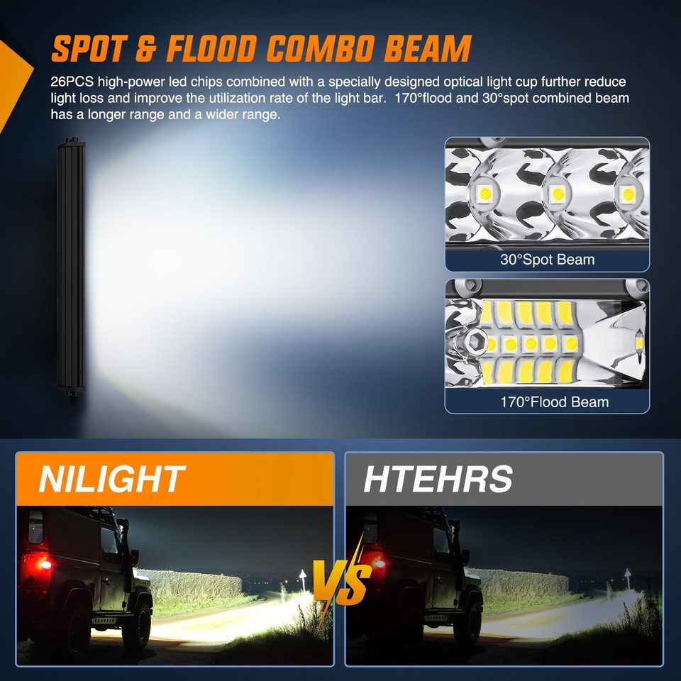 Nilight Slim LED Light Bar 2Pcs 11 Inch 26LED Single Row Spot Flood Combo Light | eBay