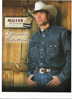 Miller Ranch 1990 Vintage Print Ad Blue Jean Cowboy Hat Western Denver ...