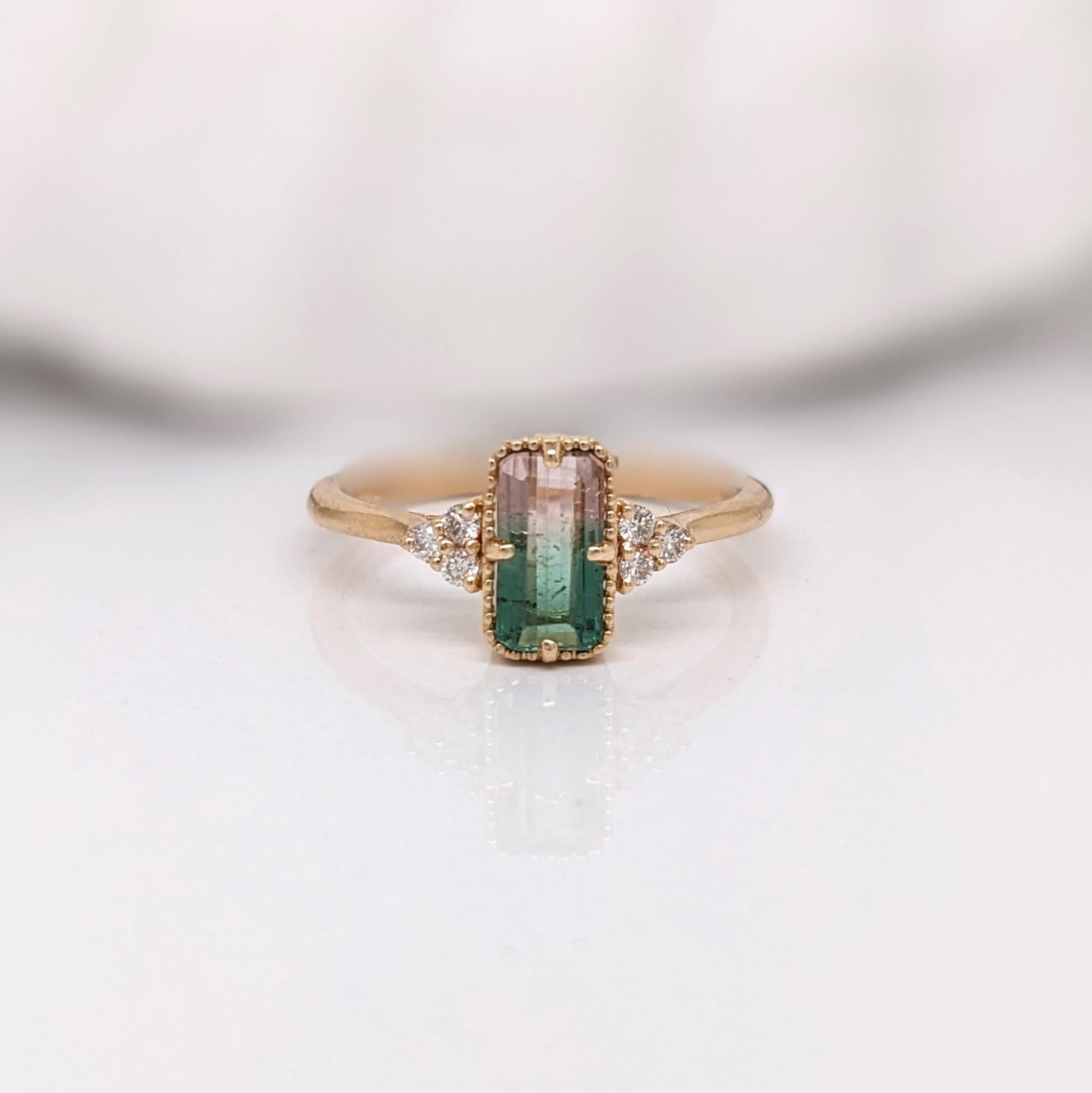 Bicolor Tourmaline Ring w Earth Mined Diamonds in Solid 14K Yellow Gold ...