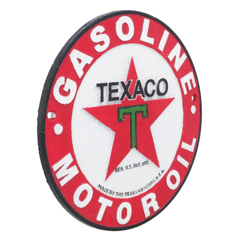 Texaco Round Cast Iron Sign Plaque Wall Garage Workshop Shop Petrol ...
