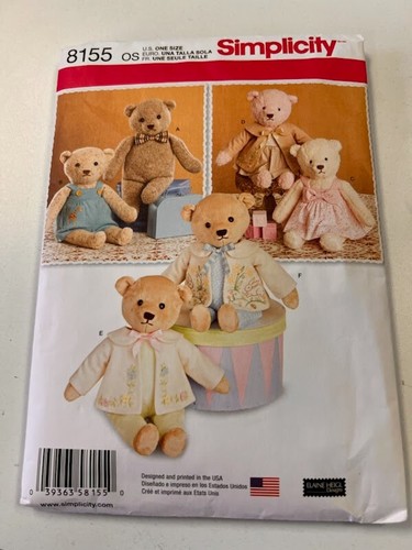 Simplicity Pattern 8155 Stuffed Bears With Clothes One Size for sale ...