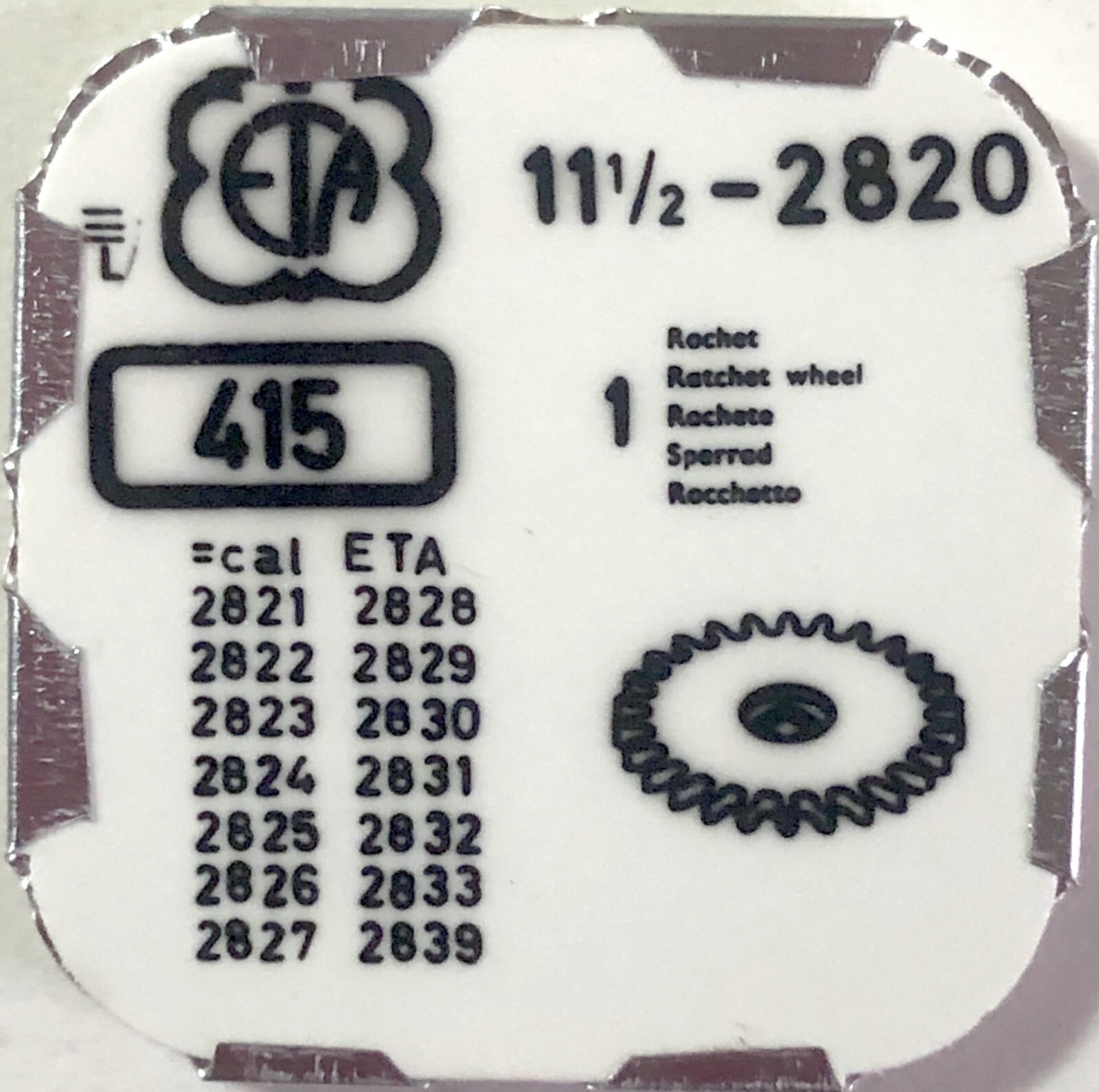 Eta Cal. 2820 Ref. 415 Vintage Watch Part 2821 2822 2824 2826 2828 2830 ...