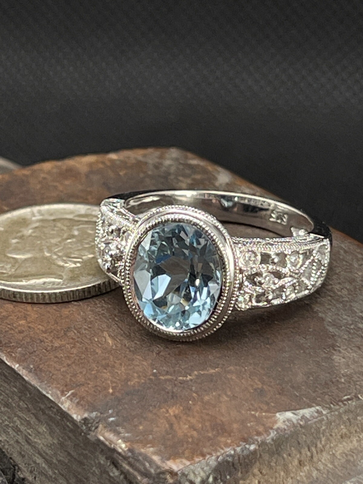 CHUCK CLEMENCY STS LADIES 14K WHITE GOLD AQUAMARINE RING SZ 71/4!MAKE ...