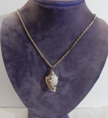 Shell Pendant Necklace Enhanced with Swirls of Gold Paint | eBay