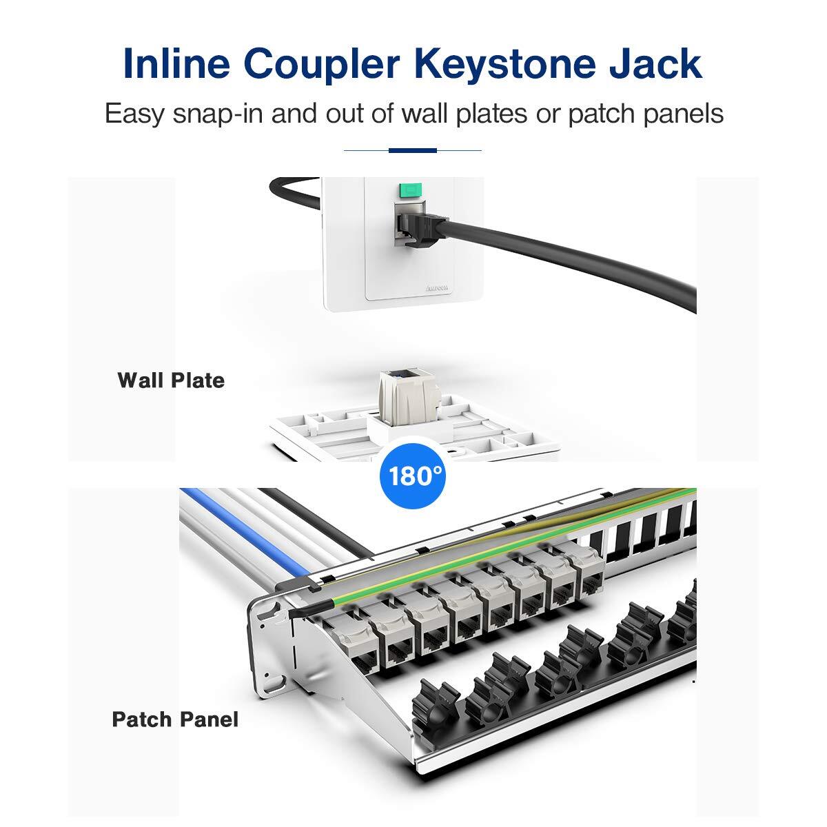 AMPCOM CAT6A RJ45 Inline Coupler Keystone Jack ETL Verified/Patent Zinc ...